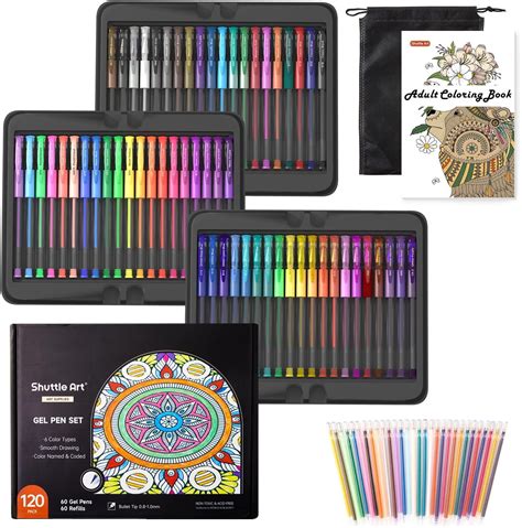 Shuttle Art 120 Assorted Gel Pens Set 60 Unique Colors With Refills In