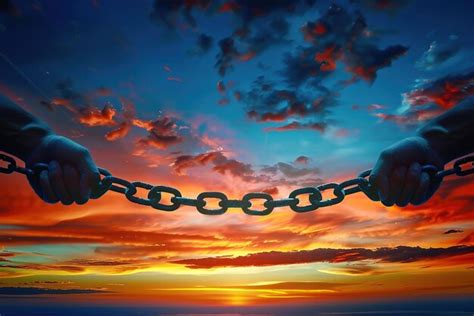 Premium Photo A Pair Of Hands Breaking Through Chains Against A