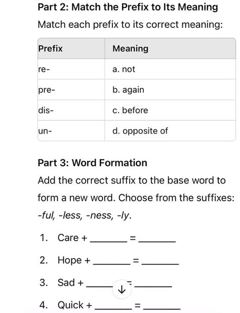 Part Match The Prefix To Its Meaning Match Studyx