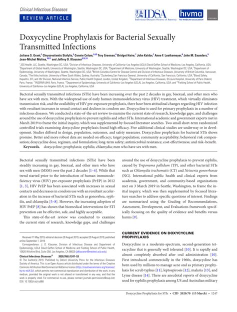 Pdf Doxycycline Prophylaxis For Bacterial Sexually Transmitted Infections