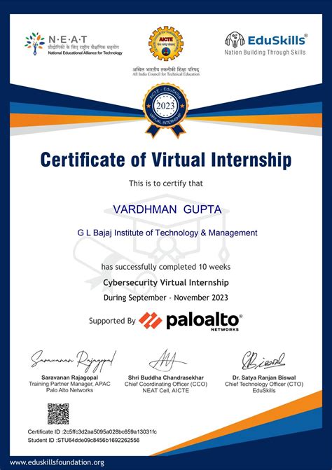 Cybersecurity Internshipcompletion Aicteeduskill Paloaltonetworks