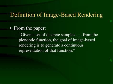 Ppt Plenoptic Modeling An Image Based Rendering System Powerpoint