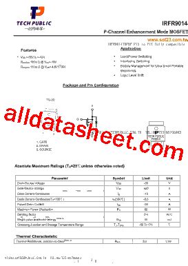 FR9014 Marking, IRFR9014 Datasheet(PDF) - TECH PUBLIC Electronics co LTD