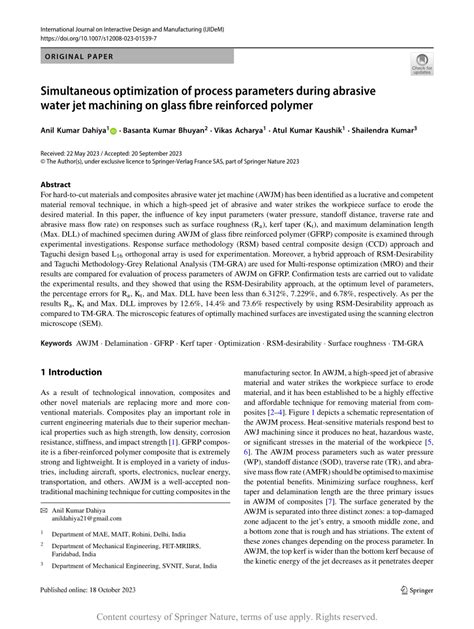 Simultaneous Optimization Of Process Parameters During Abrasive Water Jet Machining On Glass
