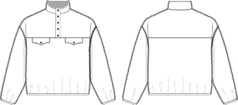 Fleece Snap Pullover Technical Drawing Illustration Mock Up Template