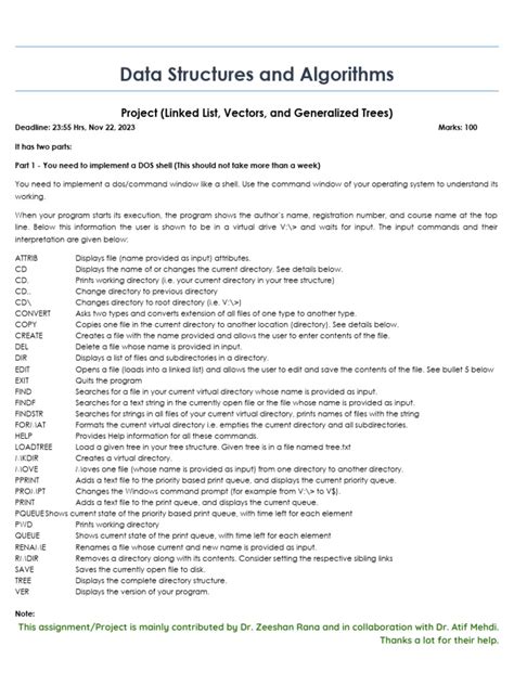 Dsa Project Dos Shell And Text Editor Pdf