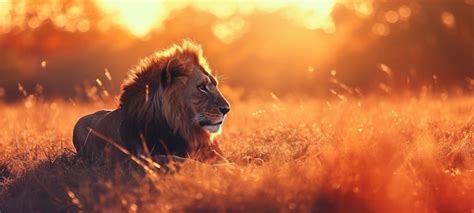 A Lion Lying In The Grass Premium Ai Generated Image