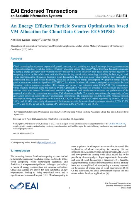 Pdf An Energy Efficient Particle Swarm Optimization Based Vm