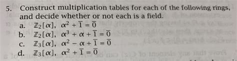 solved 5 construct multiplication tables for each of the