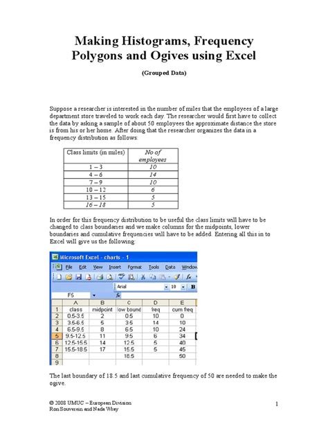 Making Histograms Frequency Polygons And Ogives Using Excel New Pdf Histogram Chart