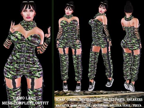 Second Life Marketplace Mesh Camouflage Outfit Camo Lady