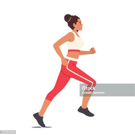 행복한 여성 캐릭터는 흰색 배경에서 격리 실행됩니다 스포츠 웨어 러닝 마라톤 또는 스프린트의 운동 여성 Championship에 대한 스톡 벡터 아트 및 기타 이미지