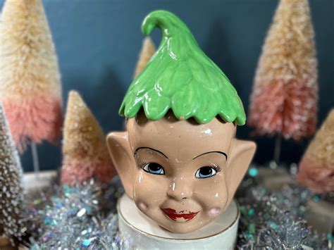 Vintage Elf Cookie Jar Christmas Pixie Cookie Jar Etsy