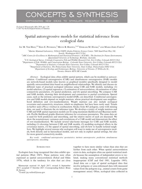 Pdf Spatial Autoregressive Models For Statistical Inference From