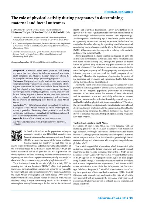 Pdf The Role Of Physical Activity During Pregnancy In Determining