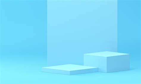 밝은 파란색 벽 배경 쇼룸 인테리어 사실적인 벡터가 있는 3d 연단 제곱 플랫폼 0명에 대한 스톡 벡터 아트 및 기타 이미지