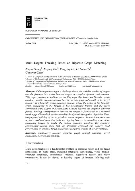 Pdf Multi Targets Tracking Based On Bipartite Graph Matching