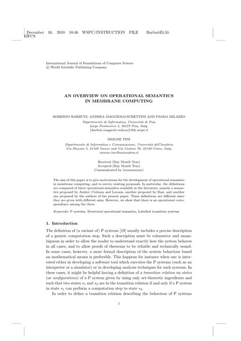 pdf an overview on operational semantics in membrane computing