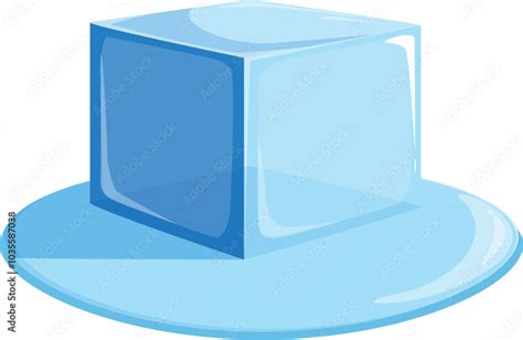 Blue Ice Cube Is Melting On A Flat Surface Leaving A Puddle Of Water
