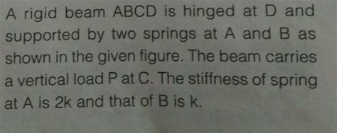 Solved A Rigid Beam Abcd Is Hinged At D And Supported By Two