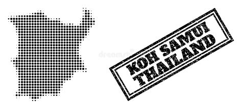 Halftone Map Of Koh Samui And Scratched Framed Stamp Stock Vector
