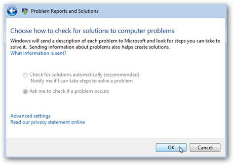Disable The “check Online For A Solution” Dialog Error Reporting In