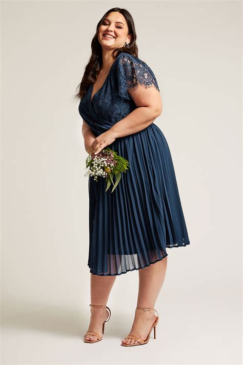 Yours London Plus Size Navy Blue Lace Wrap Midi Dress Yours Clothing