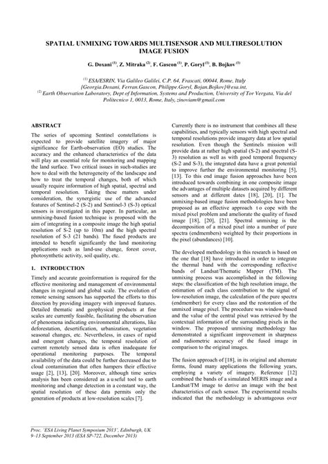 Pdf Spatial Unmixing Towards Multisensor And Multiresolution Image Fusion