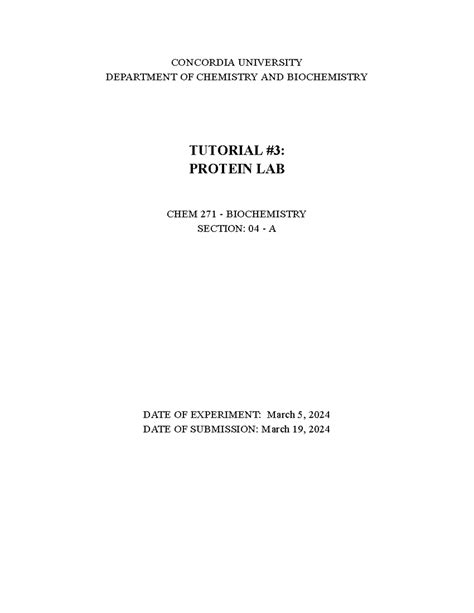 Tutorial 03 Enzymes CONCORDIA UNIVERSITY DEPARTMENT OF CHEMISTRY
