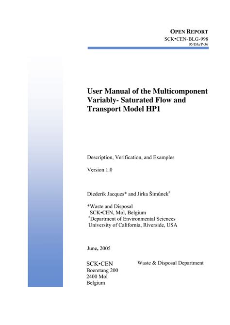 pdf user manual of multicomponent variably saturated flow and