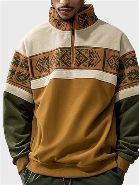 Herren Sweatshirt Pullover Sweatshirt mit Viertelreißverschluss Gelb