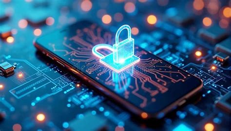 Digital Padlock For Mobile Cyber Security On Dark Blue Background Cyber Security Technology For