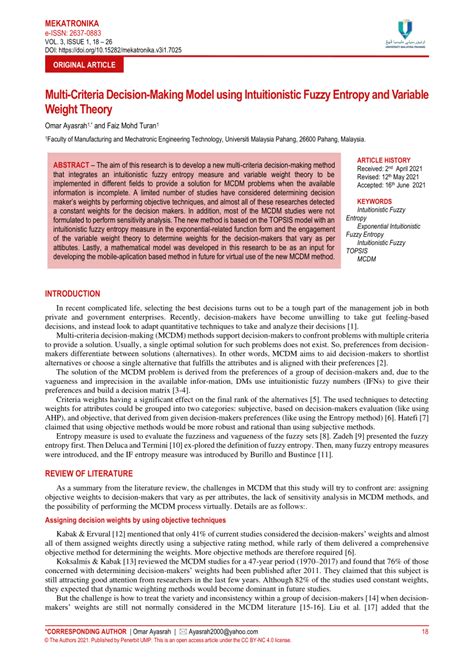 Pdf Multi Criteria Decision Making Model Using Intuitionistic Fuzzy