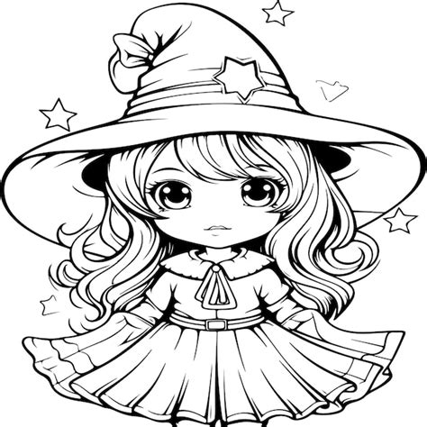 귀여운 마녀 색칠하기 프리미엄 벡터