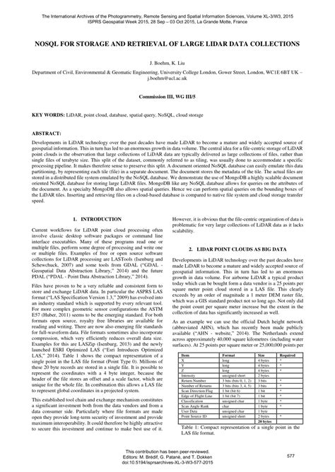 Pdf Nosql For Storage And Retrieval Of Large Lidar Data Collections