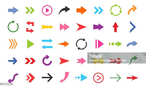 다채로운 화살표 컬렉션 웹 디자인 또는 앱에 대한 기호입니다 방향 포인터 집합입니다 마우스 화살표에 대한 스톡 벡터 아트 및 기타 이미지 마우스 화살표 아래 화살표