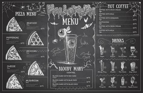 빈티지 분필 그리기 할로윈 메뉴 디자인입니다 레스토랑 메뉴 10월에 대한 스톡 벡터 아트 및 기타 이미지 10월 가을 거미줄 Istock
