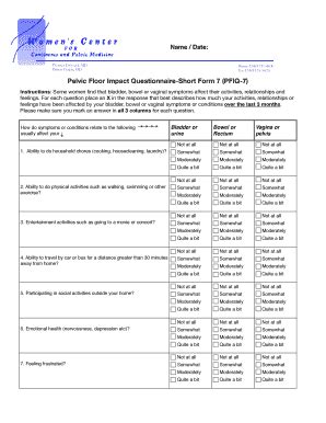 Fillable Online Pelvic Floor Impact Questionnaire Short Form Fax Email Print PdfFiller