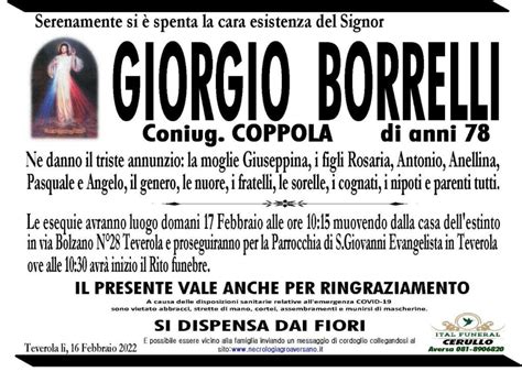 Necrologi Si è Spento Giorgio Borrelli Contrastotv