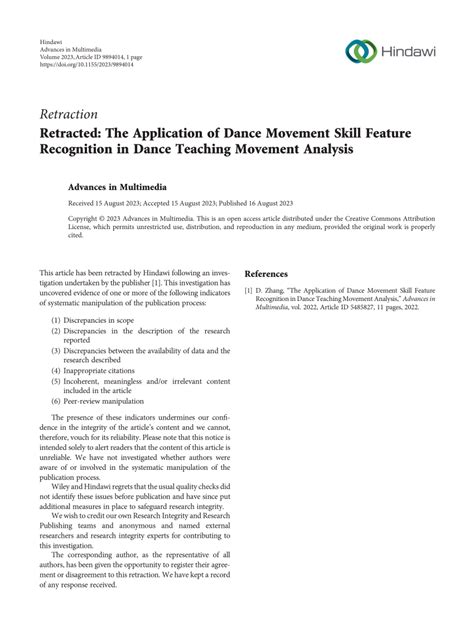 Pdf Retracted The Application Of Dance Movement Skill Feature Recognition In Dance Teaching