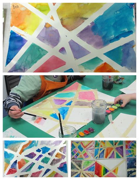 Tape Resist Watercolor Paintings Place Strips Of Masking Tape On