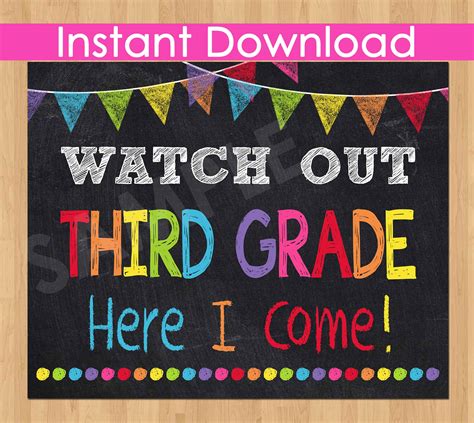 First Day Of Third Grade Sign Instant Download Watch Out Third Grade