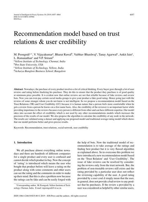 Pdf Recommendation Model Based On Trust Relations And User Credibility