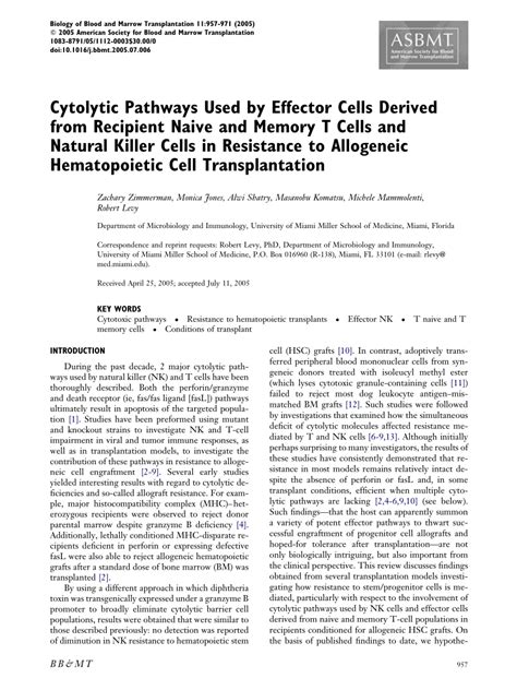 Pdf Cytolytic Pathways Used By Effector Cells Derived From Recipient