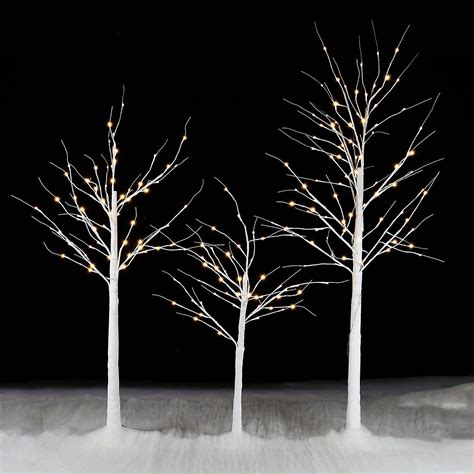 5ft White Pre Lit Twig Tree Tabletop Birch Tree 52 Warm White Leds Battery Powered