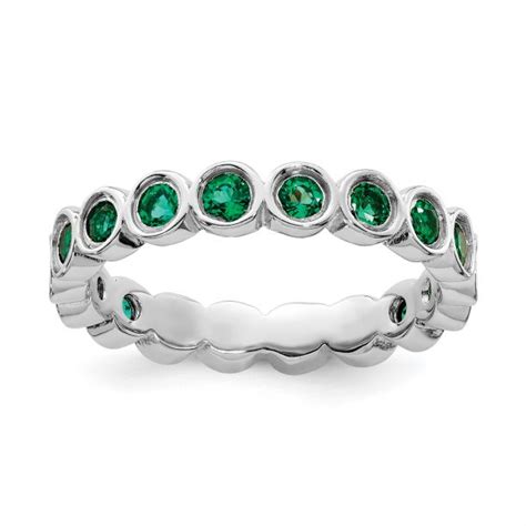 Round Created Emerald Sterling Silver Stackable Ring Reeds Jewelers