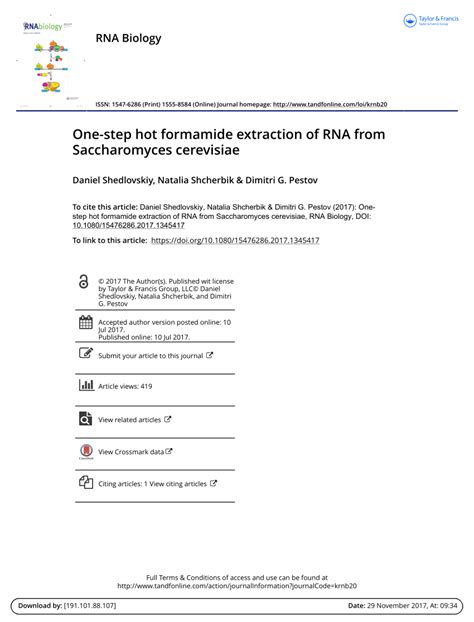 Pdf One Step Hot Formamide Extraction Of Rna From Saccharomyces