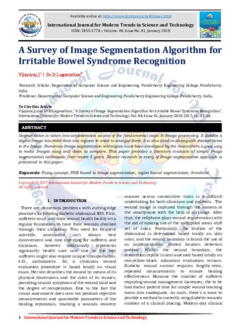 pdf a survey of image segmentation algorithm for irritable bowel