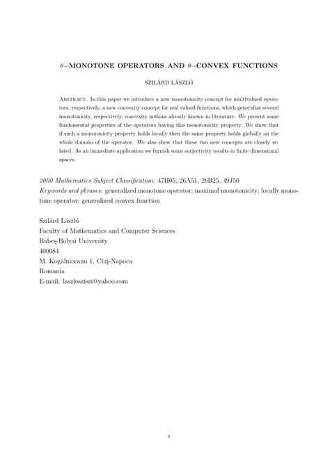 Pdf Theta Monotone Operators And Theta Convex Functions