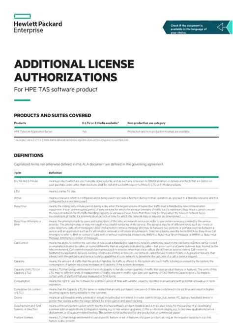 Additional License Authorizations For Hpe Tas Software Product